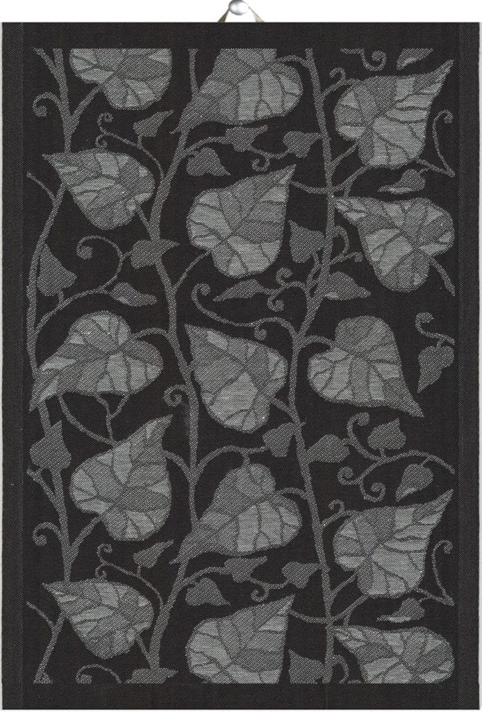 Ekelund viskestykke Sort med koks blade, Leslie, 35 x 50 cm - Textilvoksdug